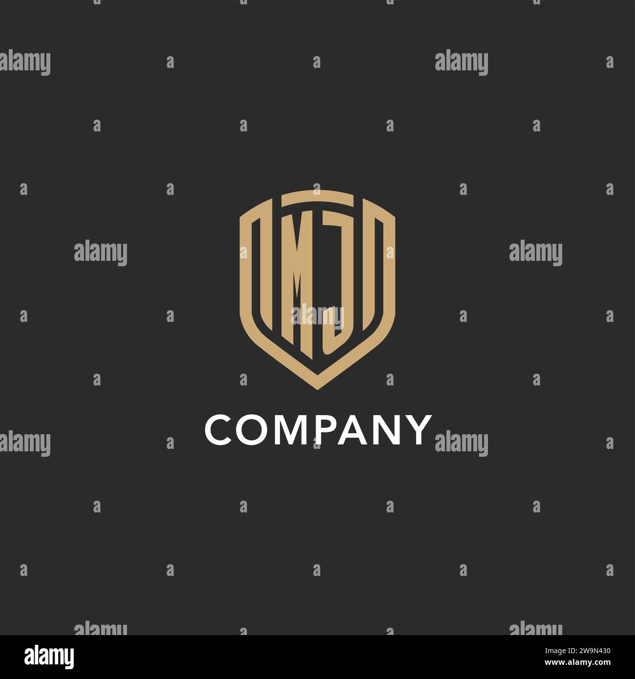 Luxury MJ logo monogram shield shape monoline style with gold color and ...