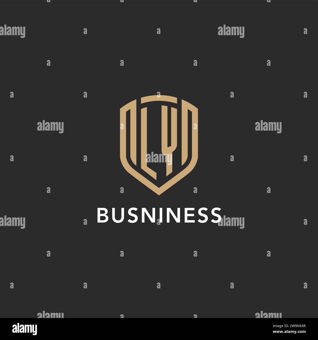 Luxury LY logo monogram shield shape monoline style with gold color and dark background vector ...