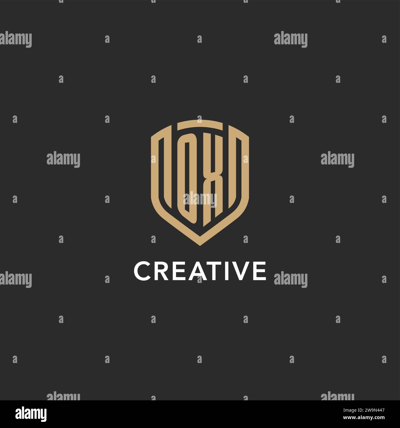 Luxury OX logo monogram shield shape monoline style with gold color and ...