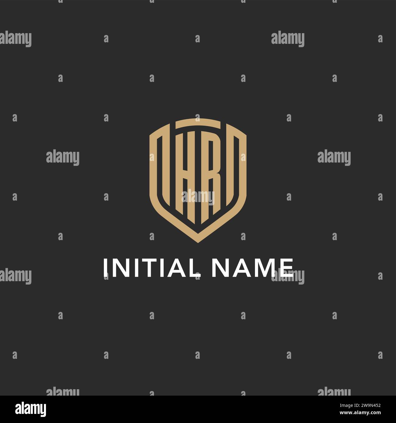 Luxury HR logo monogram shield shape monoline style with gold color and ...