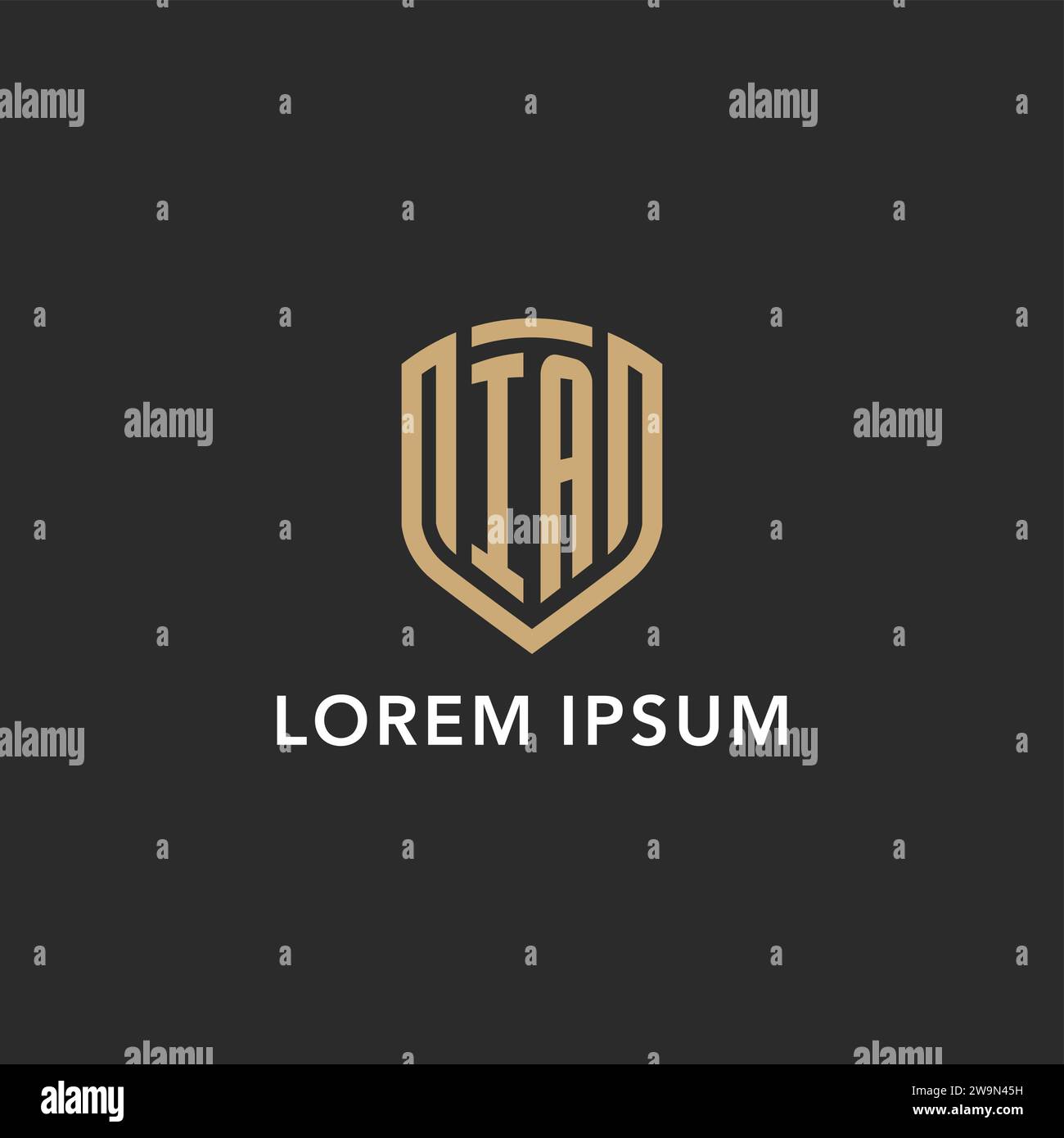 Luxury IA logo monogram shield shape monoline style with gold color and ...