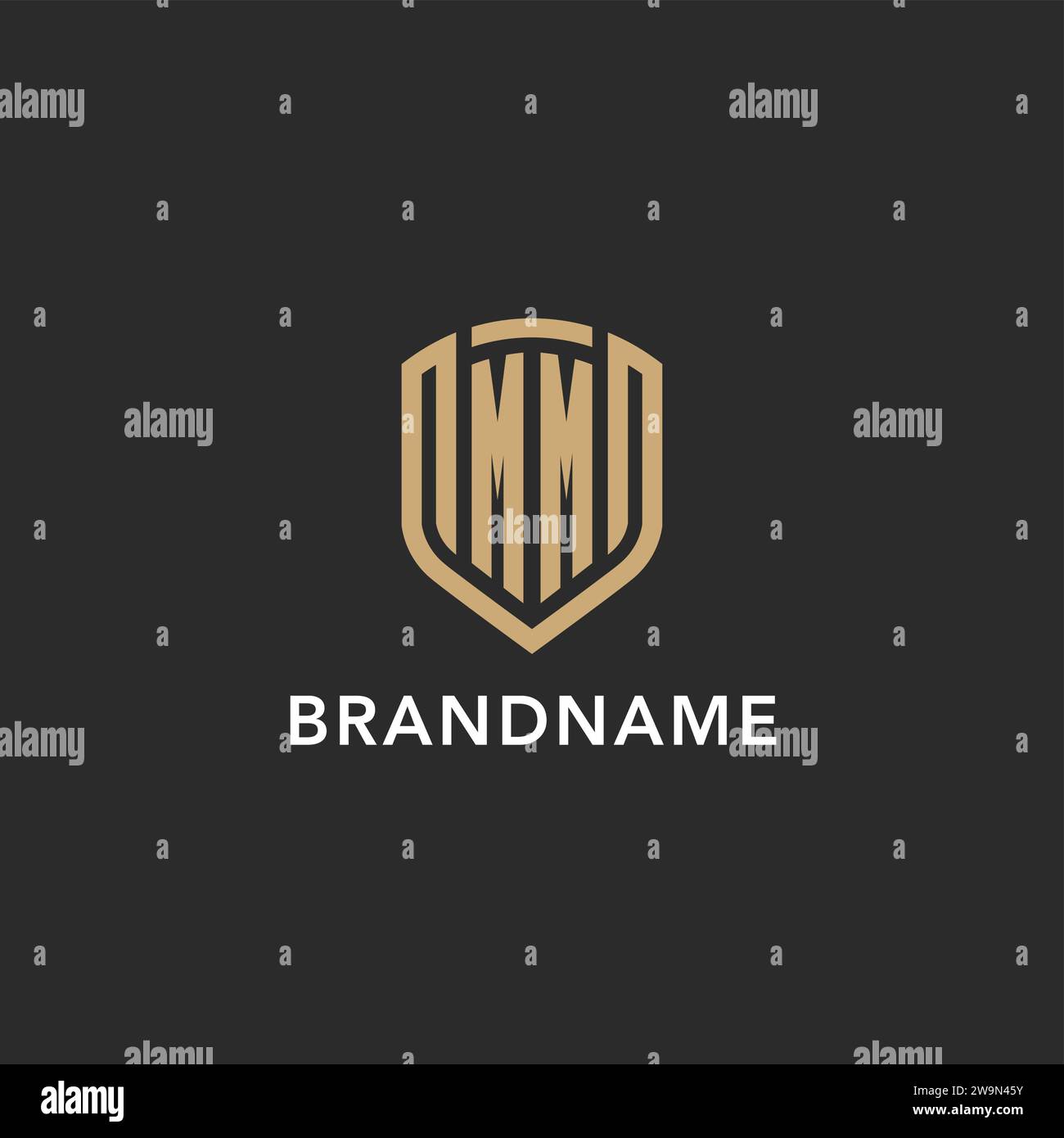 Luxury MM logo monogram shield shape monoline style with gold color and ...