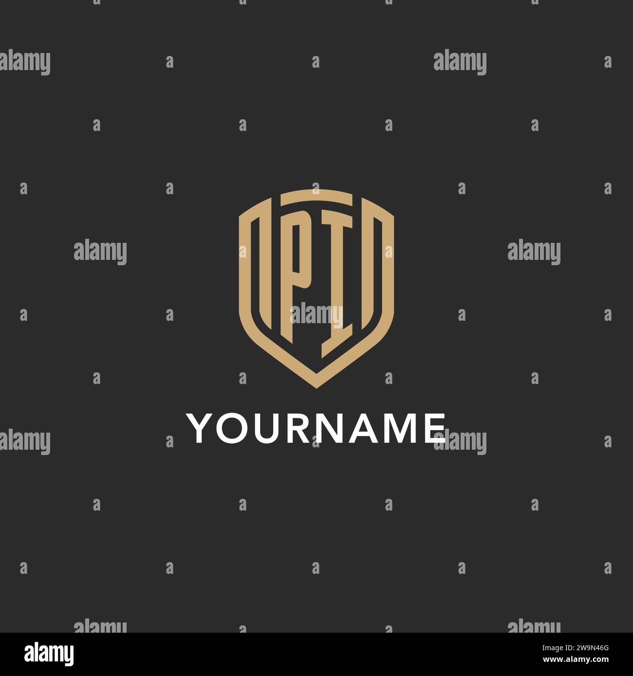 Luxury PI logo monogram shield shape monoline style with gold color and ...