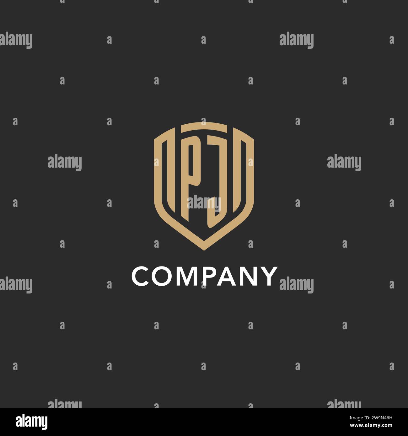 Luxury PJ logo monogram shield shape monoline style with gold color and ...