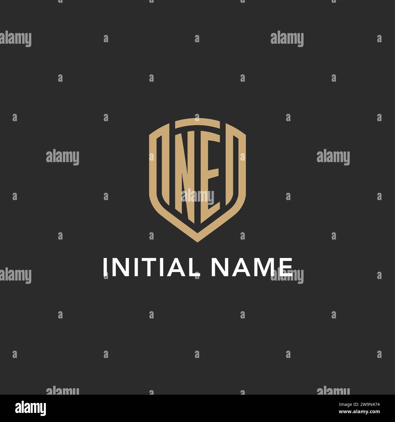 Luxury NE logo monogram shield shape monoline style with gold color and ...