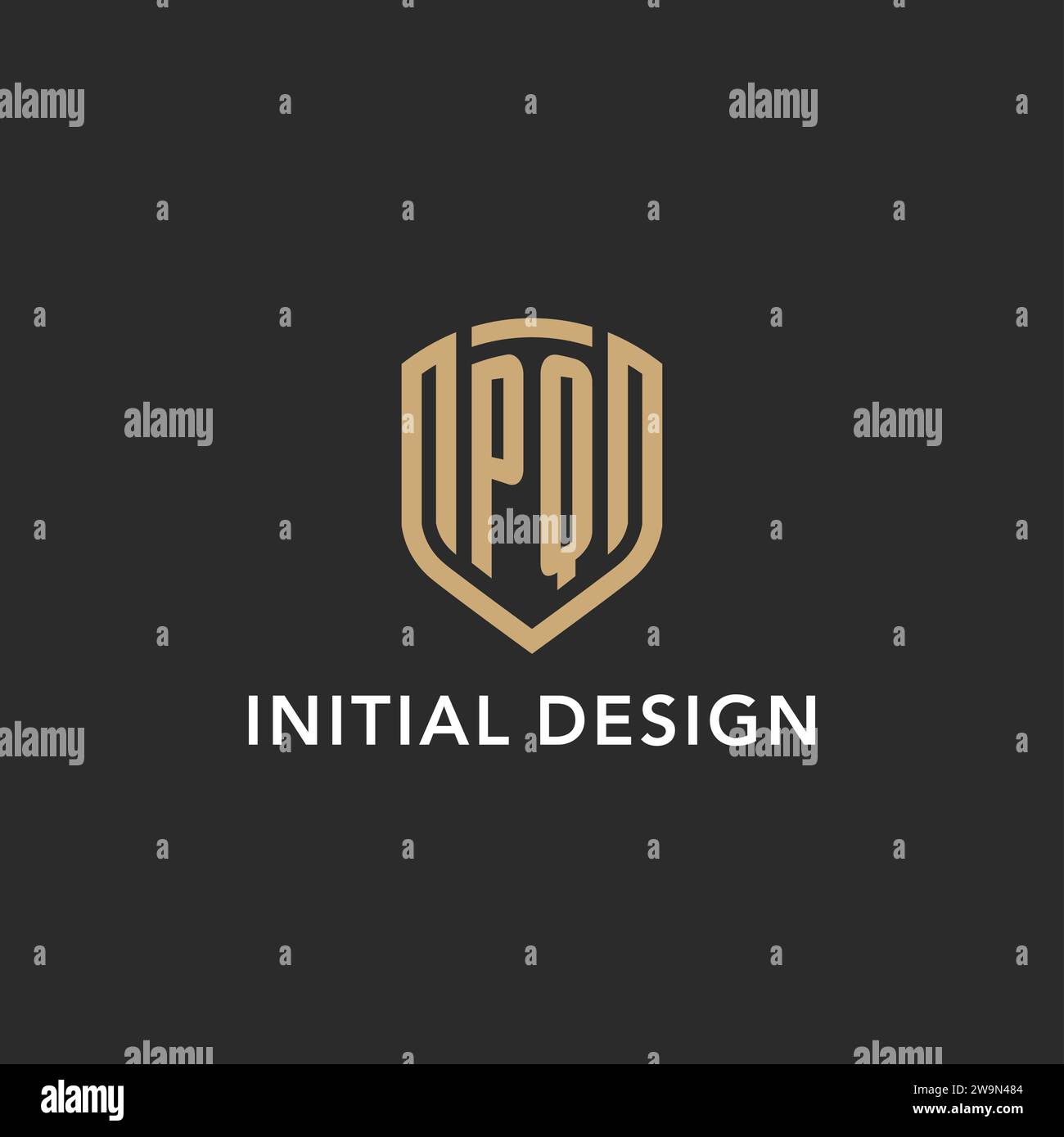 Luxury PQ logo monogram shield shape monoline style with gold color and ...