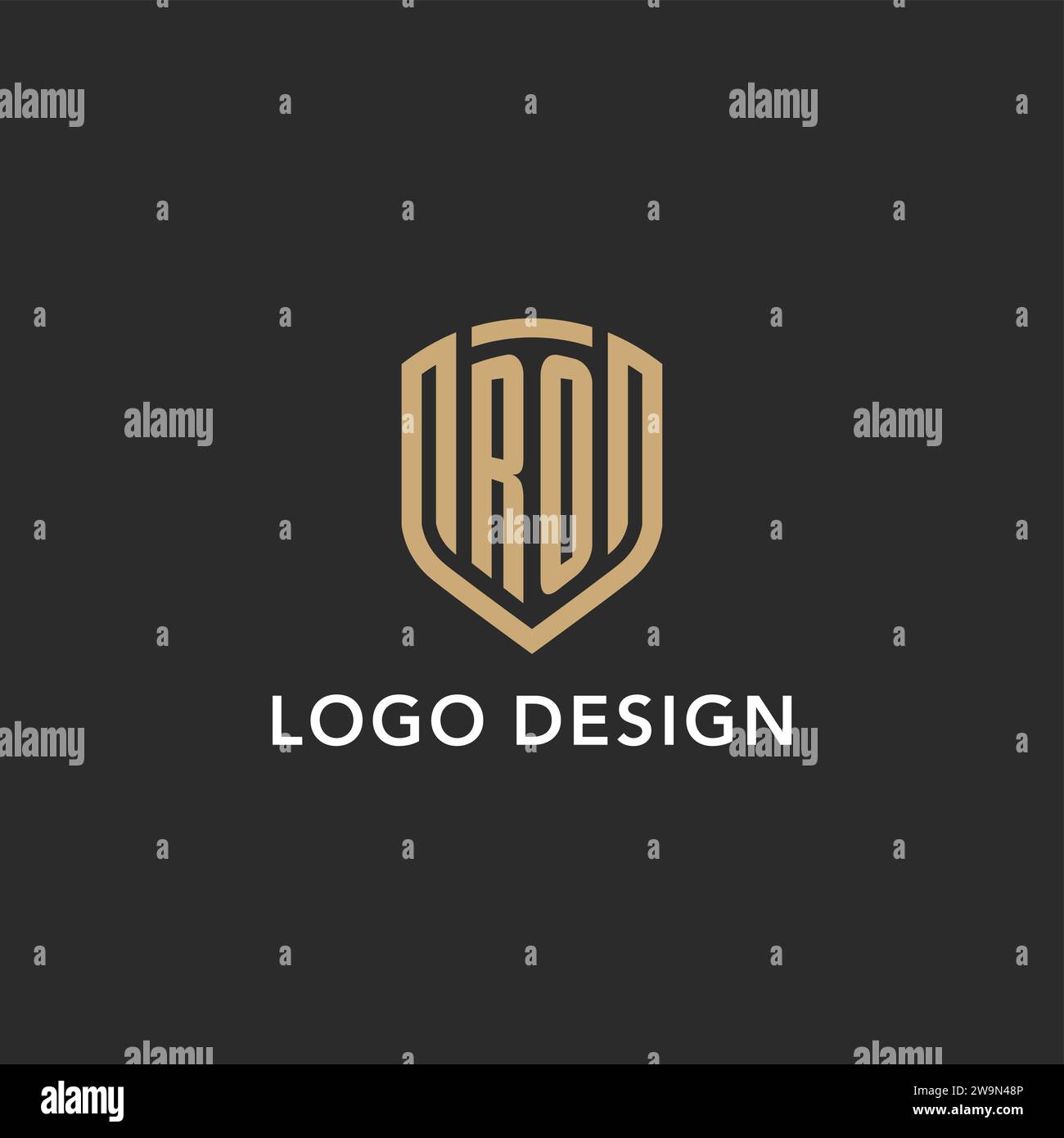 Luxury RO logo monogram shield shape monoline style with gold color and dark background vector ...
