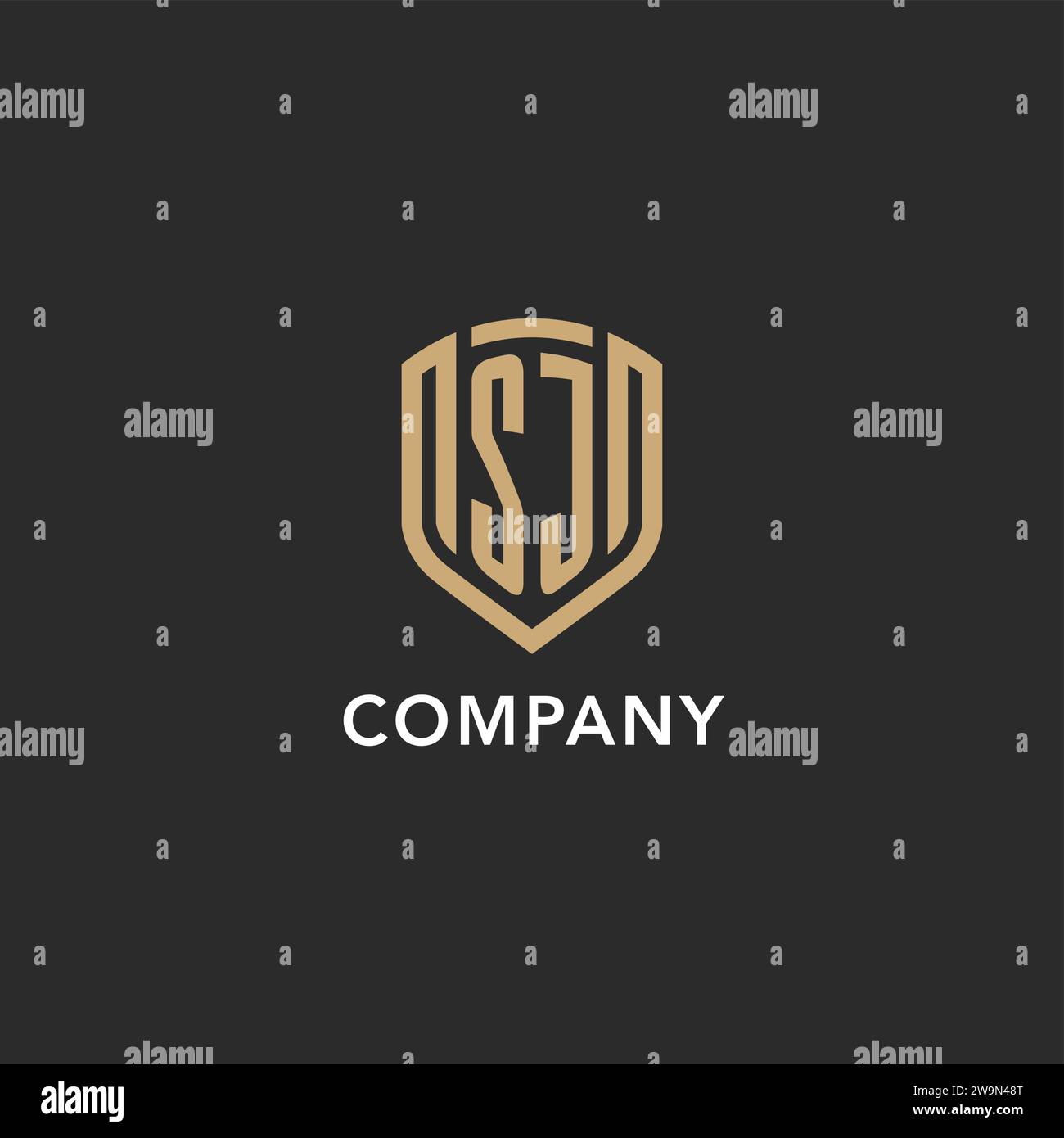 Luxury SJ logo monogram shield shape monoline style with gold color and dark background vector ...
