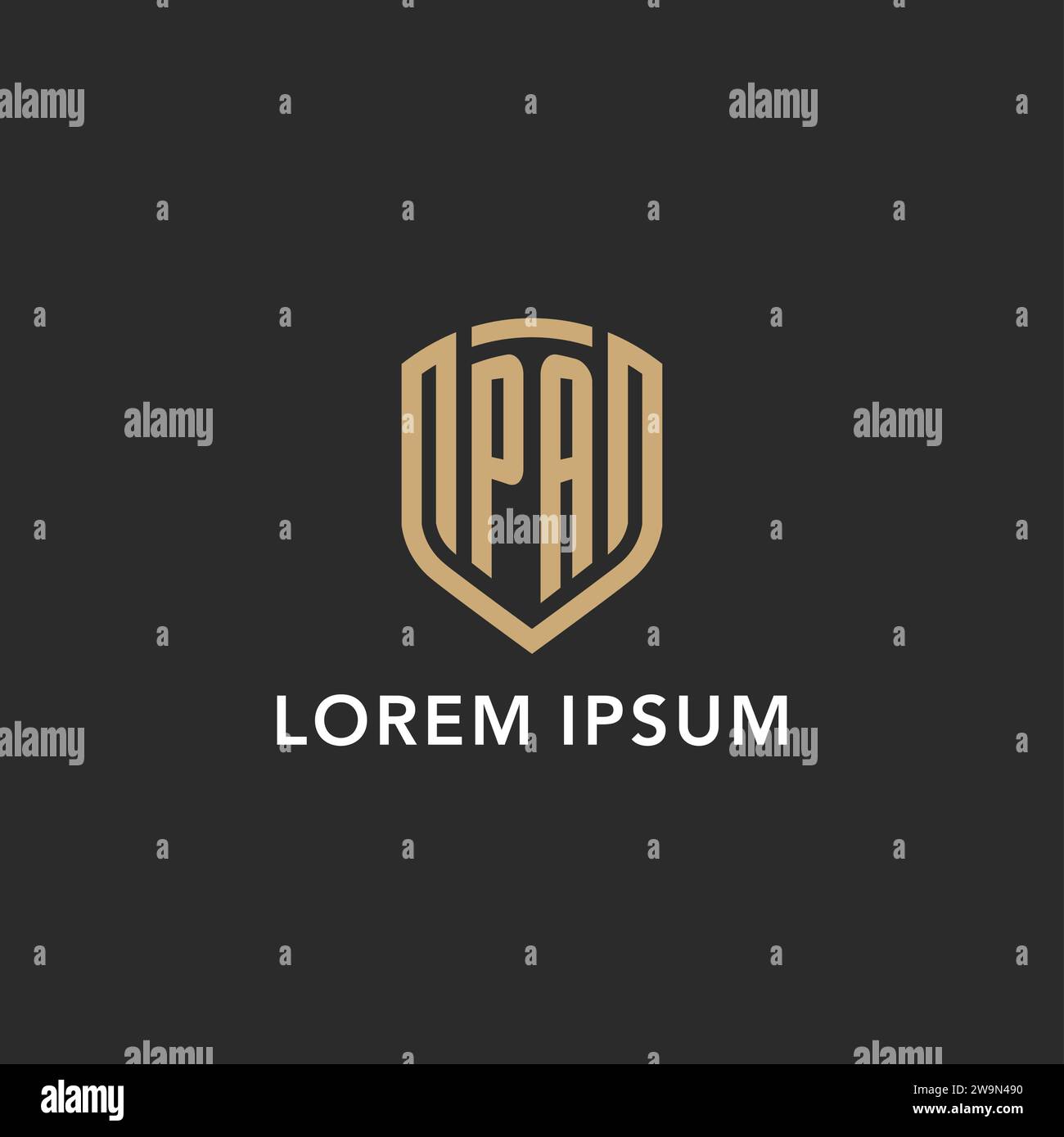 Luxury PA logo monogram shield shape monoline style with gold color and ...