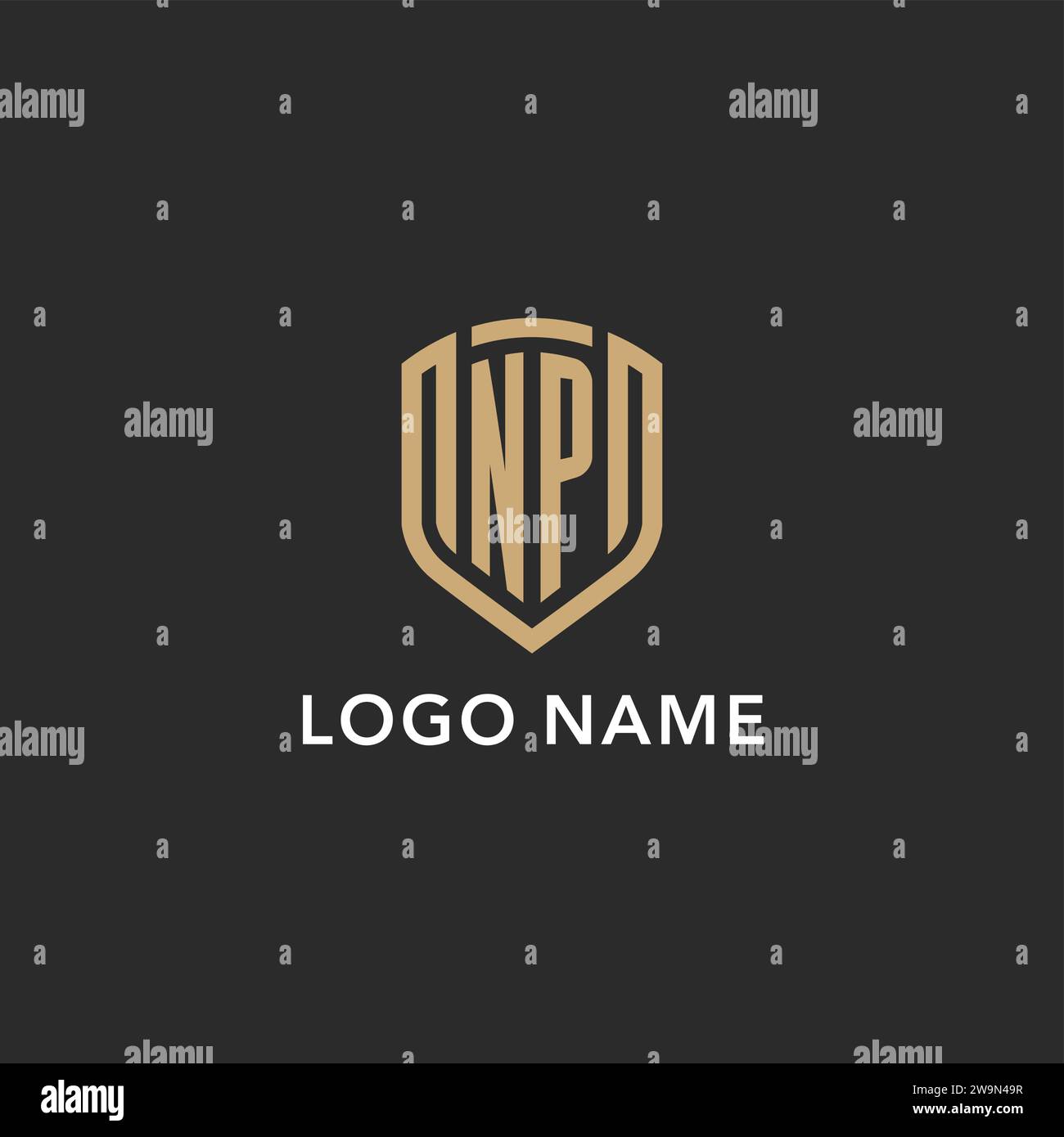 Luxury NP logo monogram shield shape monoline style with gold color and ...