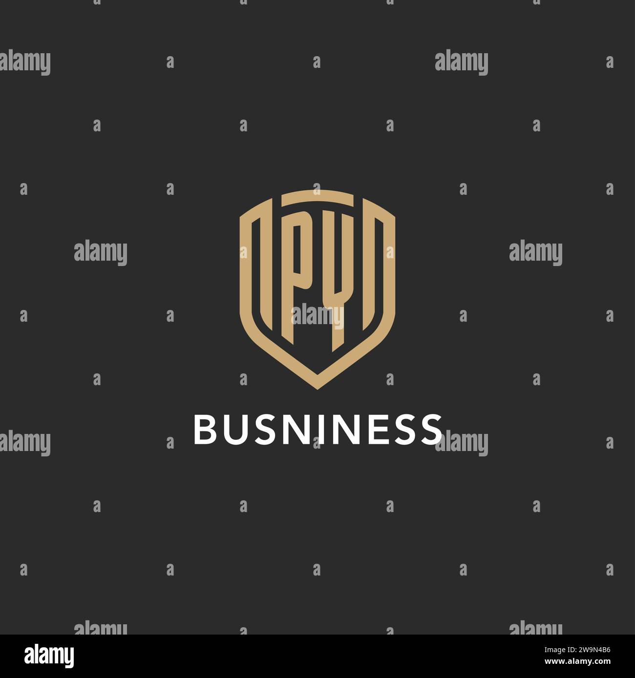 Luxury PY logo monogram shield shape monoline style with gold color and dark background vector ...