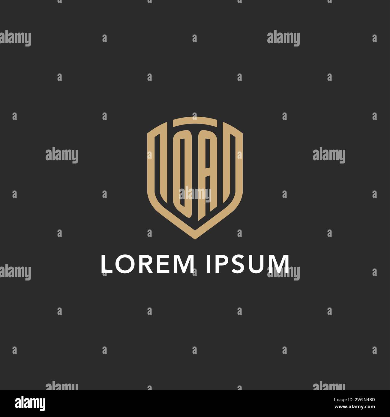 Luxury OA logo monogram shield shape monoline style with gold color and ...