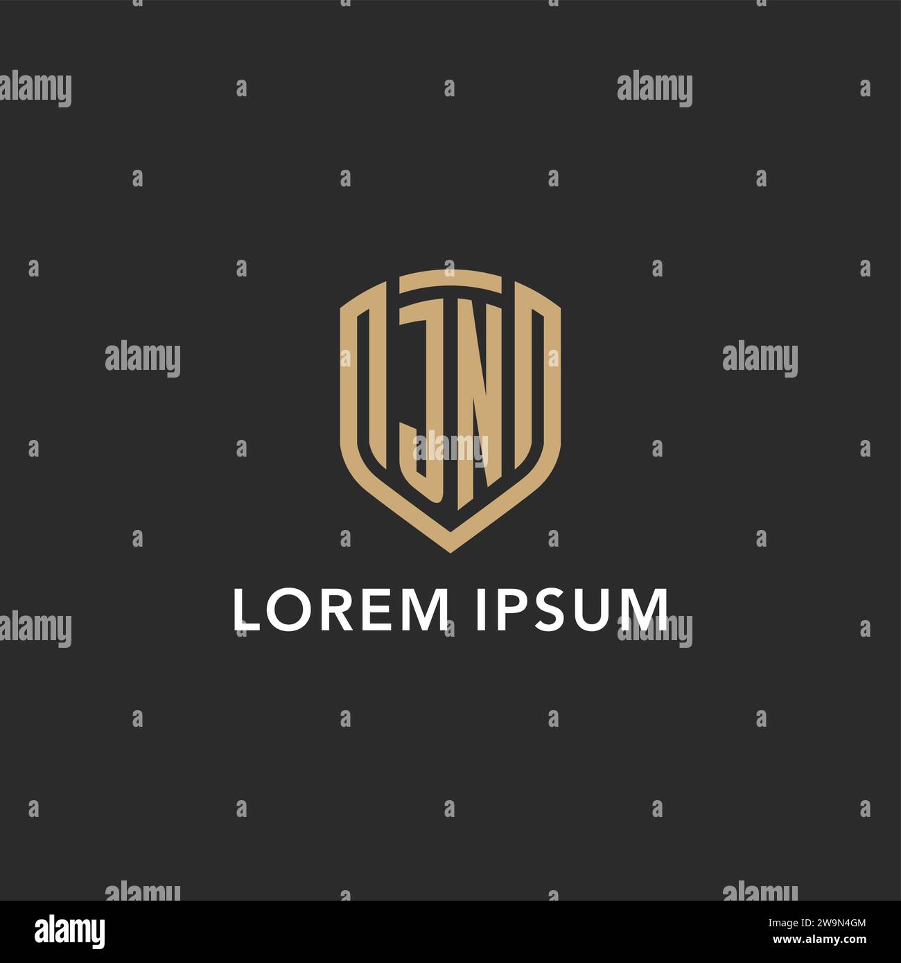 Luxury JN logo monogram shield shape monoline style with gold color and dark background vector ...