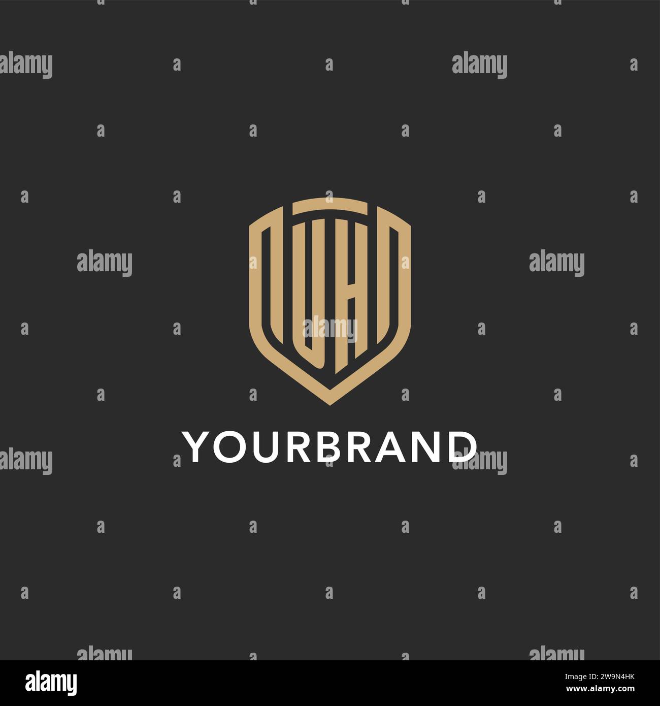 Luxury UH logo monogram shield shape monoline style with gold color and ...