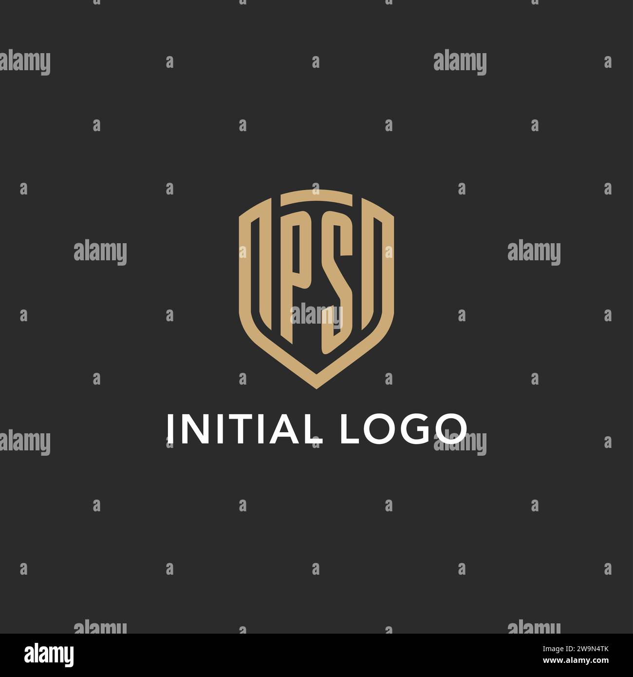 Luxury PS logo monogram shield shape monoline style with gold color and dark background vector ...