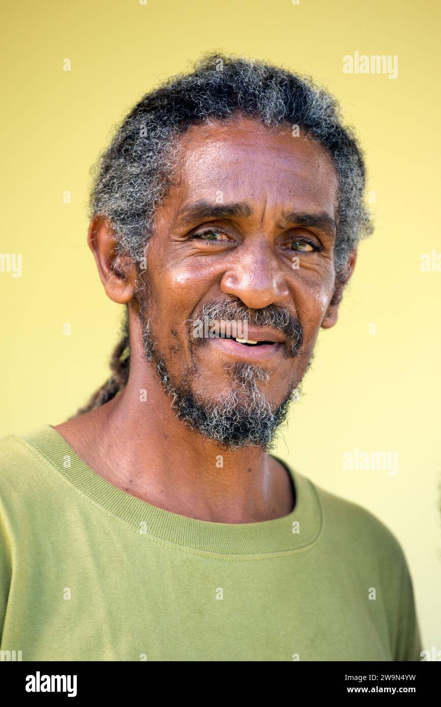 A portrait of a Rastafarian man on the Caribbean island of Dominica ...