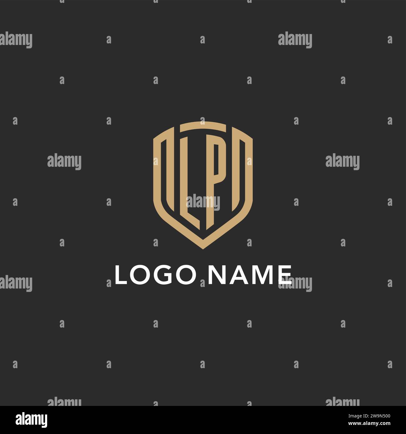 Luxury LP logo monogram shield shape monoline style with gold color and ...