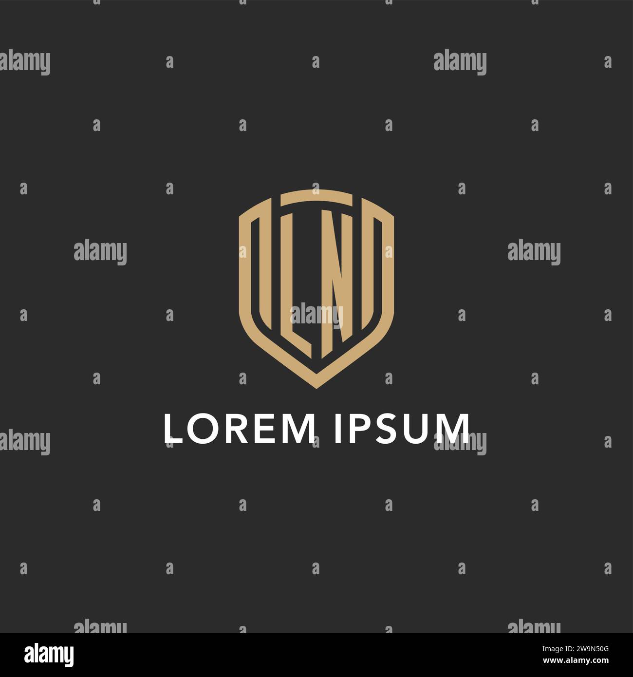 Luxury LN logo monogram shield shape monoline style with gold color and ...