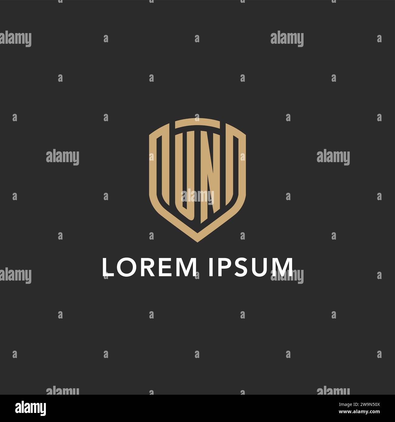 Luxury UN logo monogram shield shape monoline style with gold color and ...