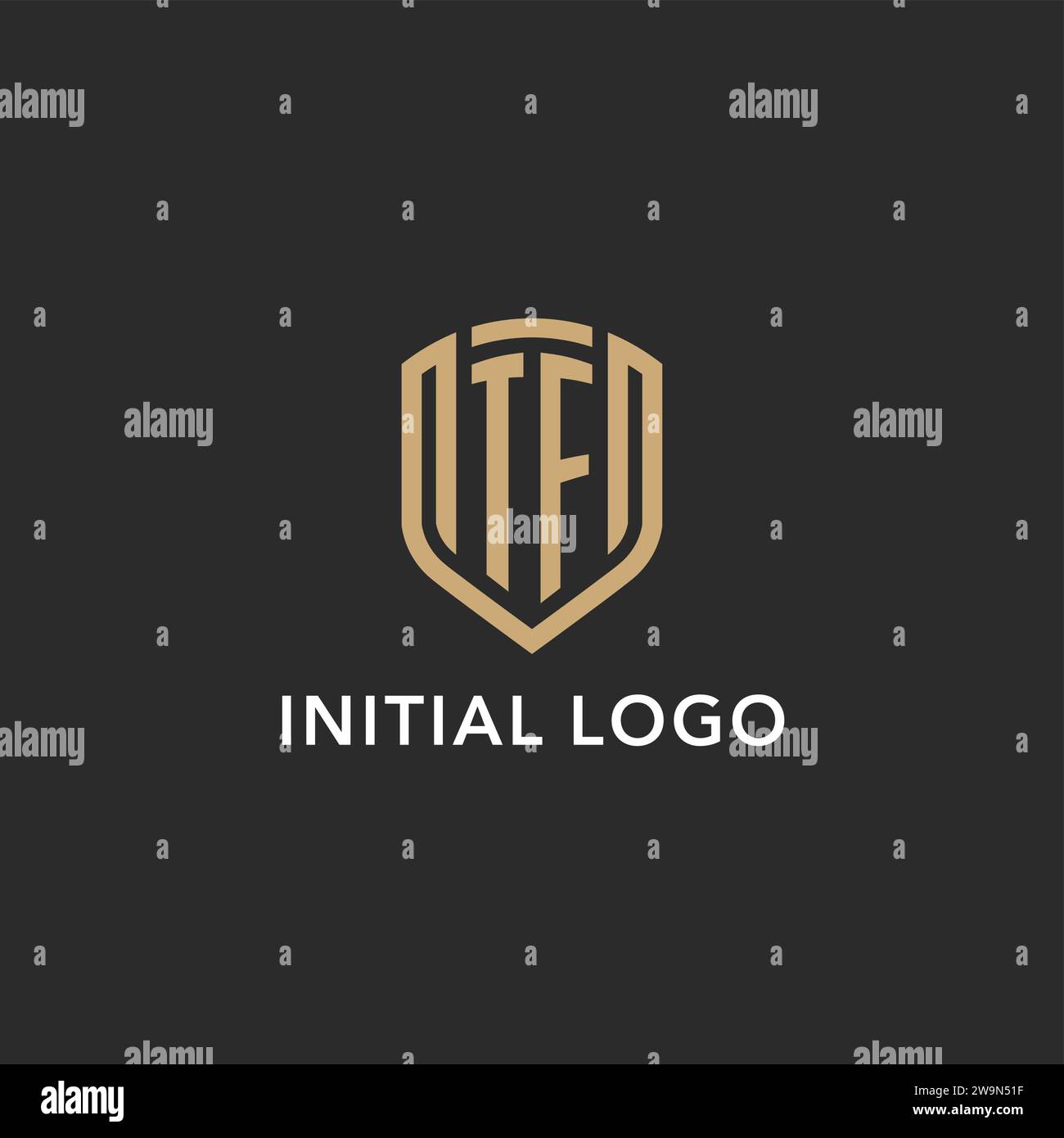 Luxury TF logo monogram shield shape monoline style with gold color and ...