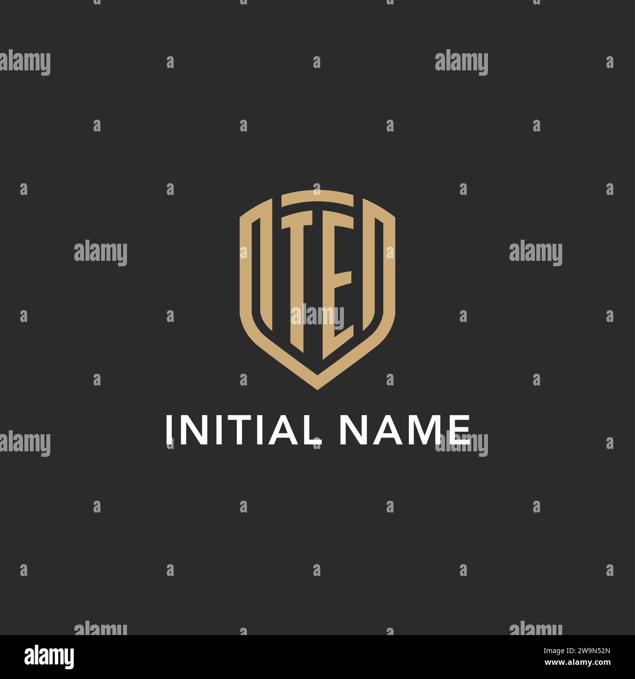 Luxury TE logo monogram shield shape monoline style with gold color and ...