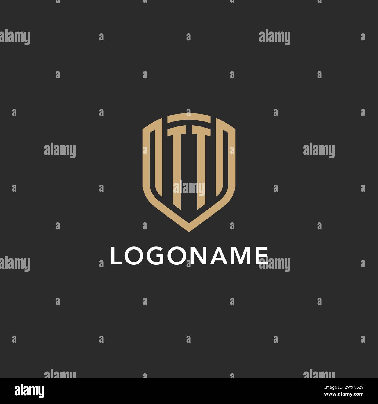 Luxury TT logo monogram shield shape monoline style with gold color and dark background vector ...