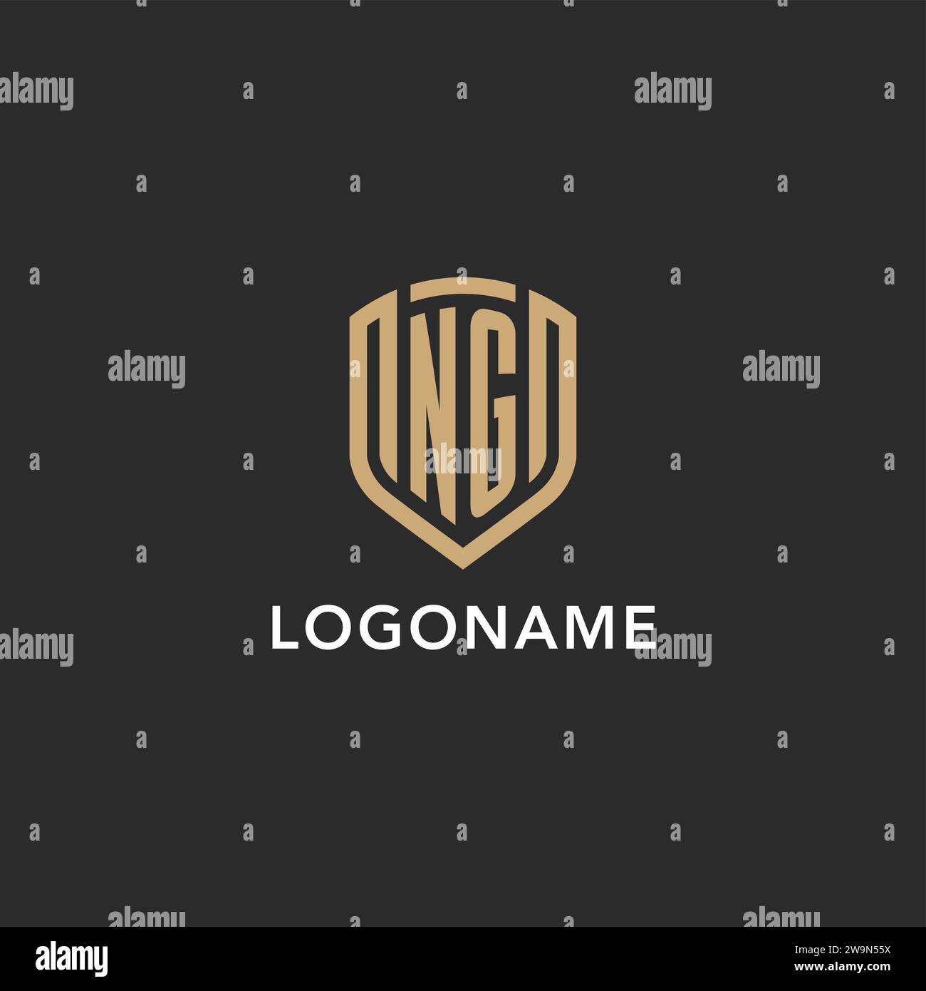 Luxury NG logo monogram shield shape monoline style with gold color and ...