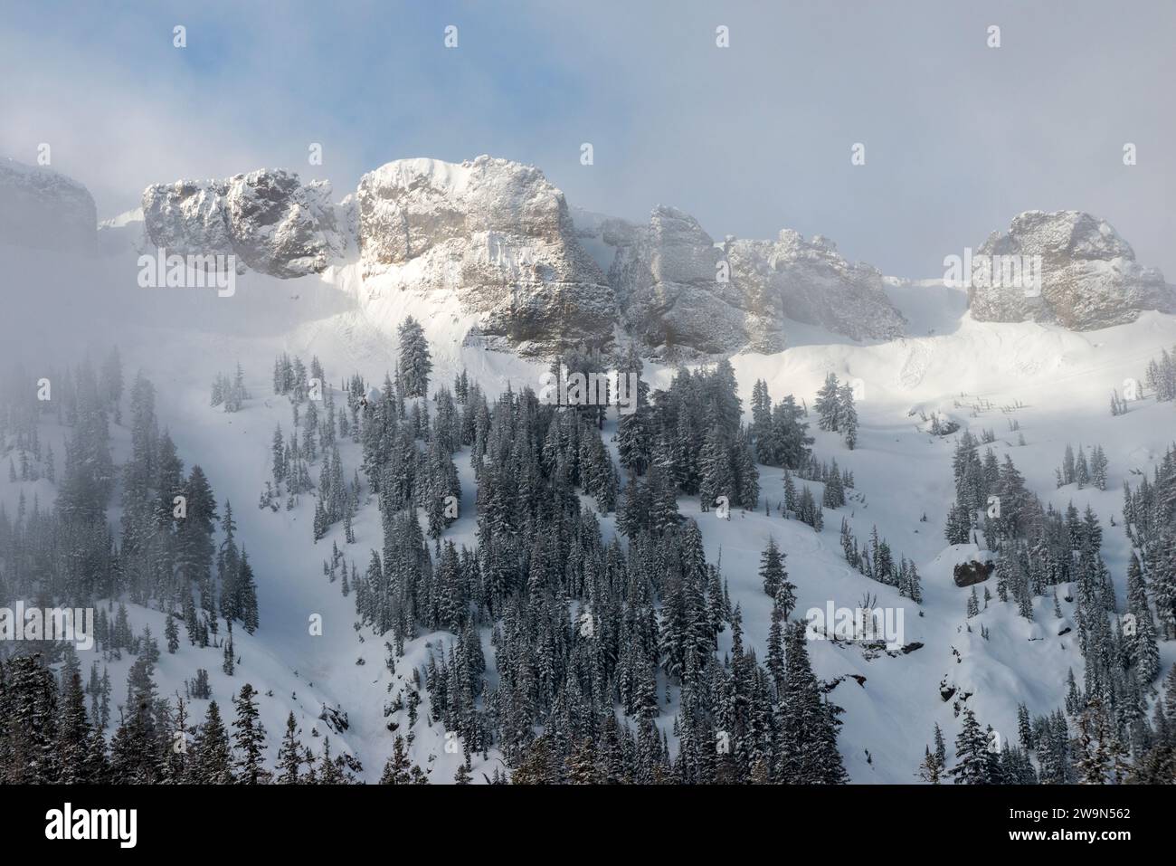 Beautiful morning light illuminates the ridge line (The Wall) of ...
