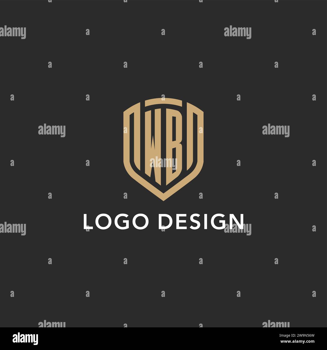 Luxury WB logo monogram shield shape monoline style with gold color and ...