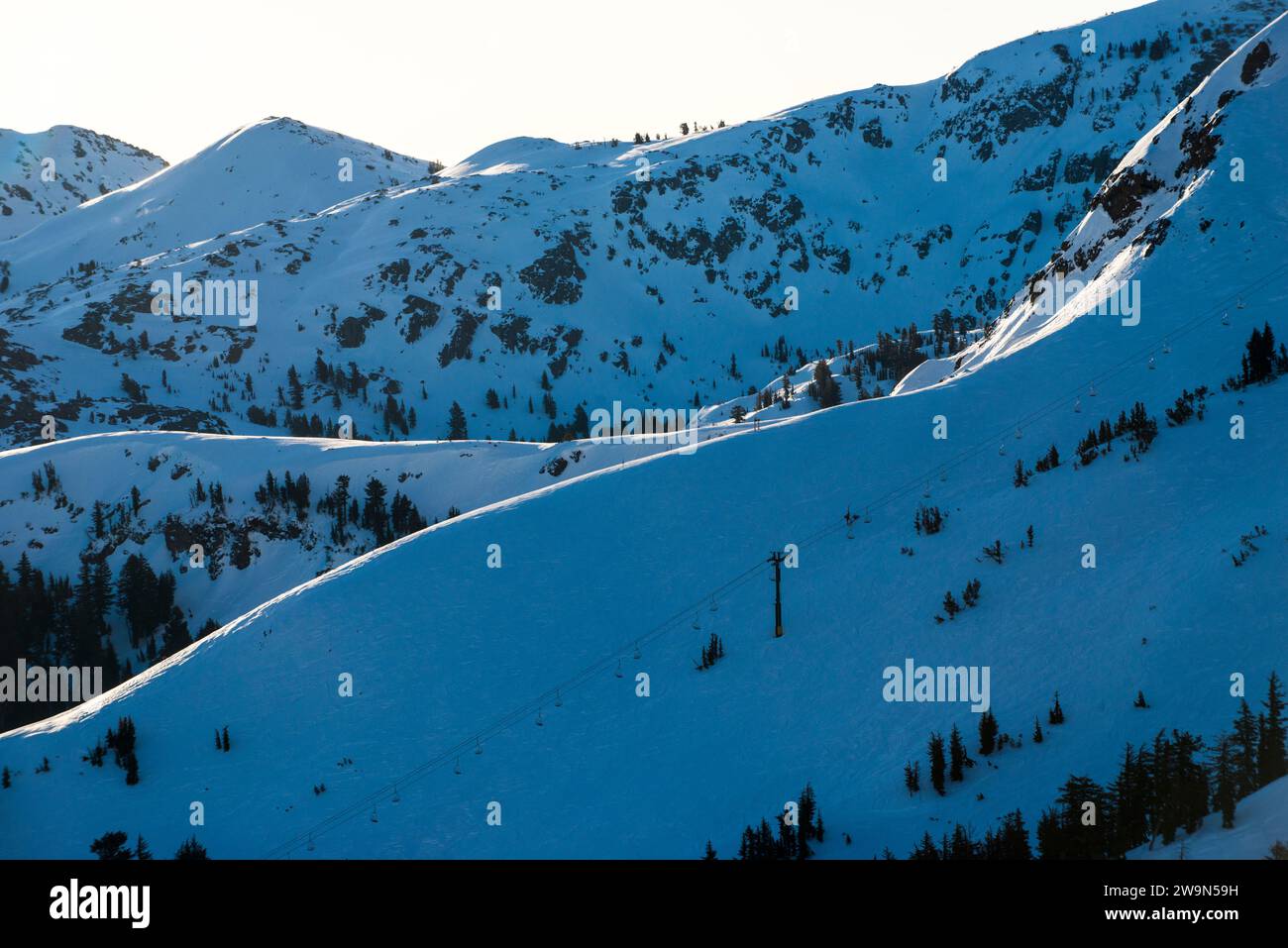 A view looking out over the ski terrain at Kirkwood Mountain Resort at ...
