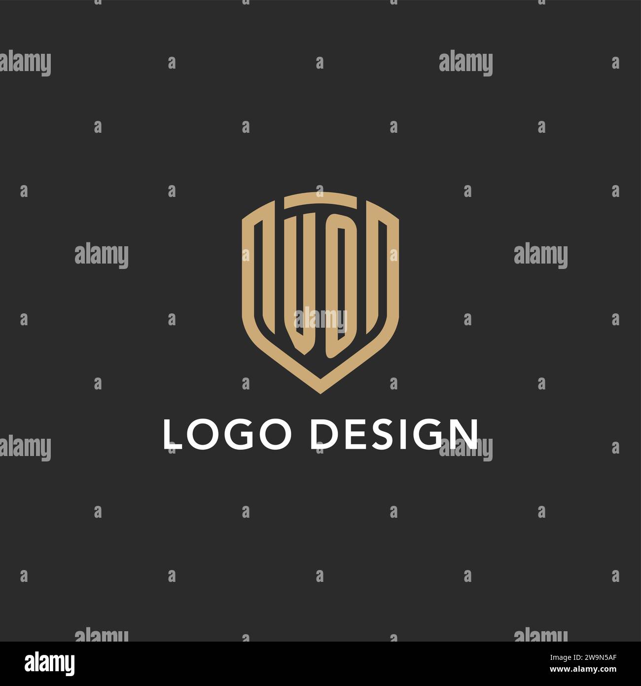 Luxury VO logo monogram shield shape monoline style with gold color and ...