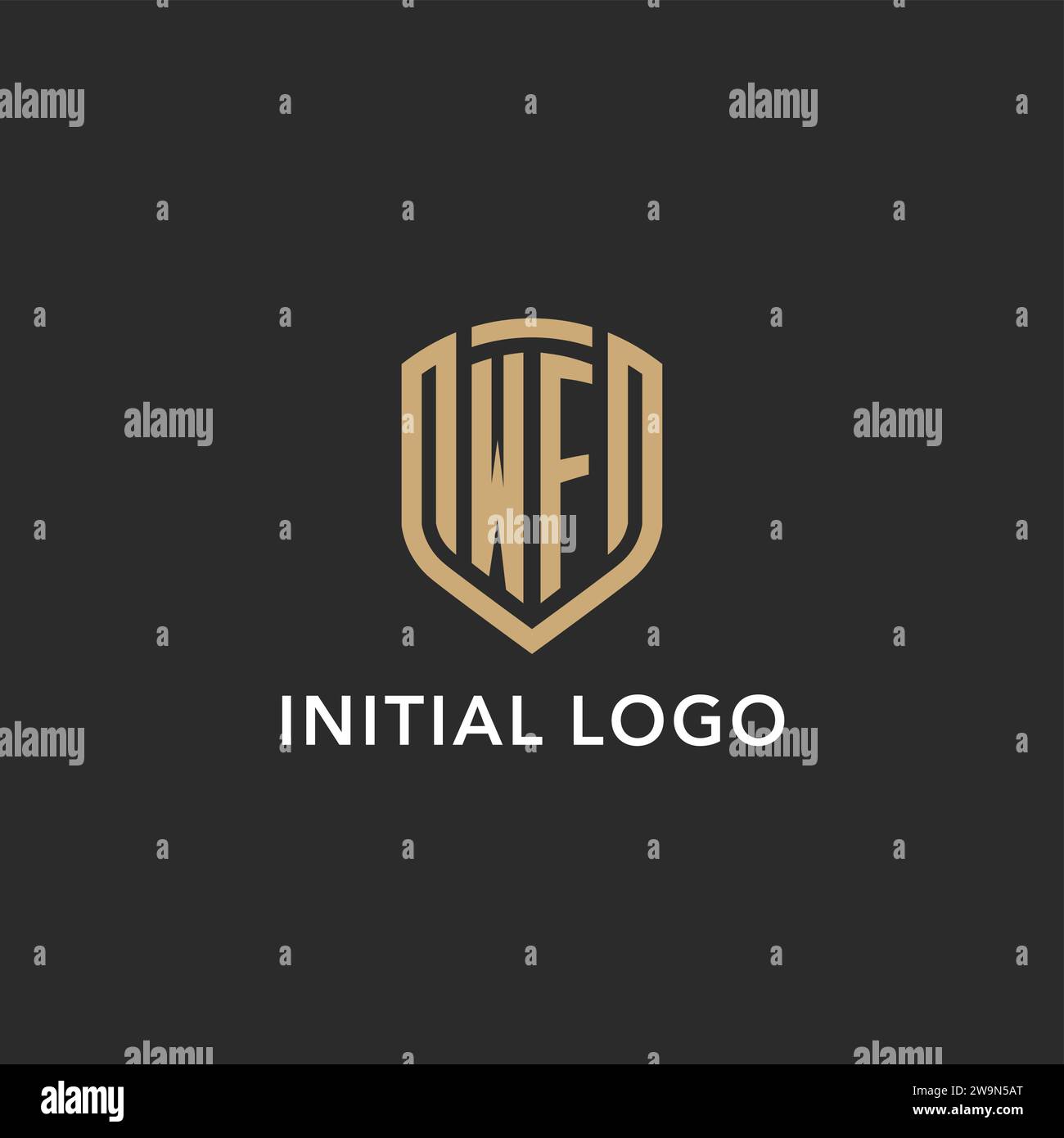 Luxury WF logo monogram shield shape monoline style with gold color and ...