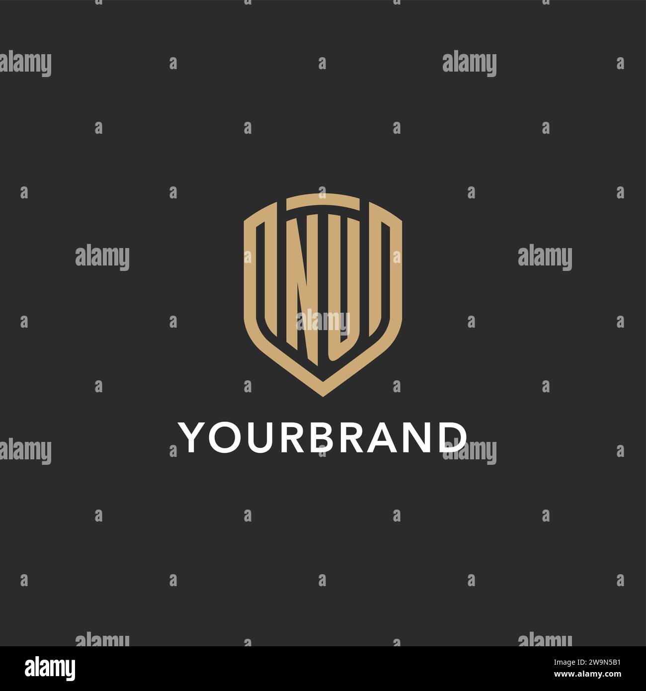 Luxury NU logo monogram shield shape monoline style with gold color and ...