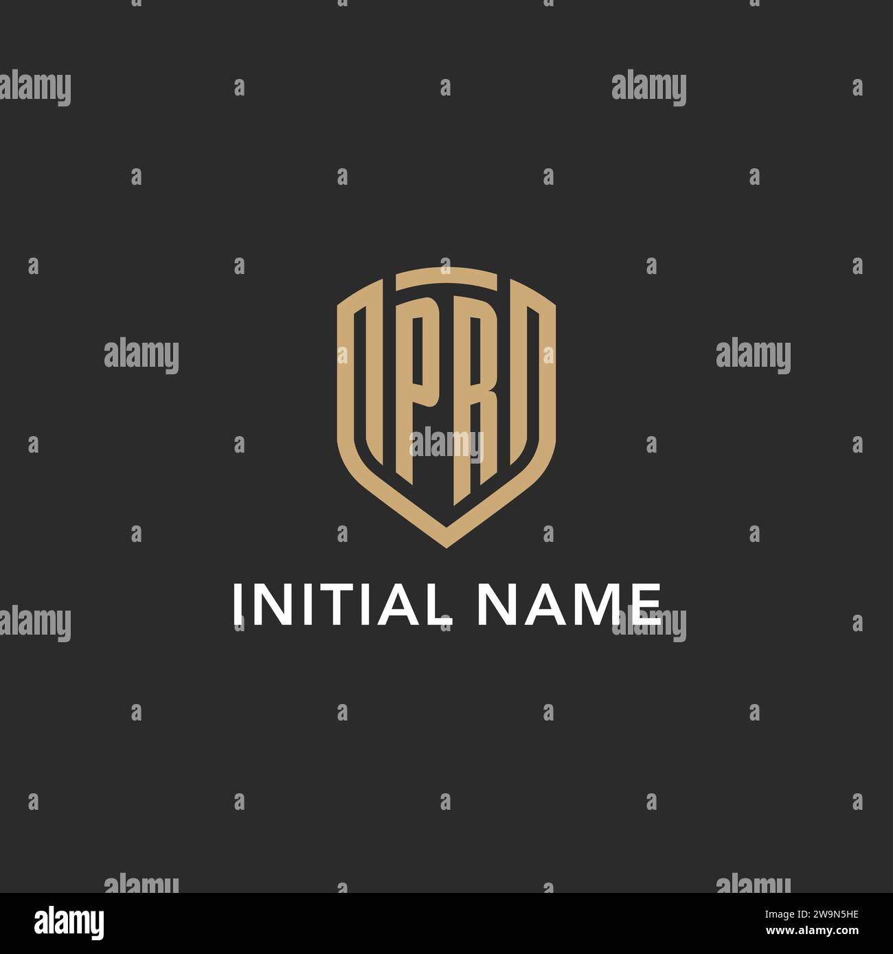 Luxury PR logo monogram shield shape monoline style with gold color and ...