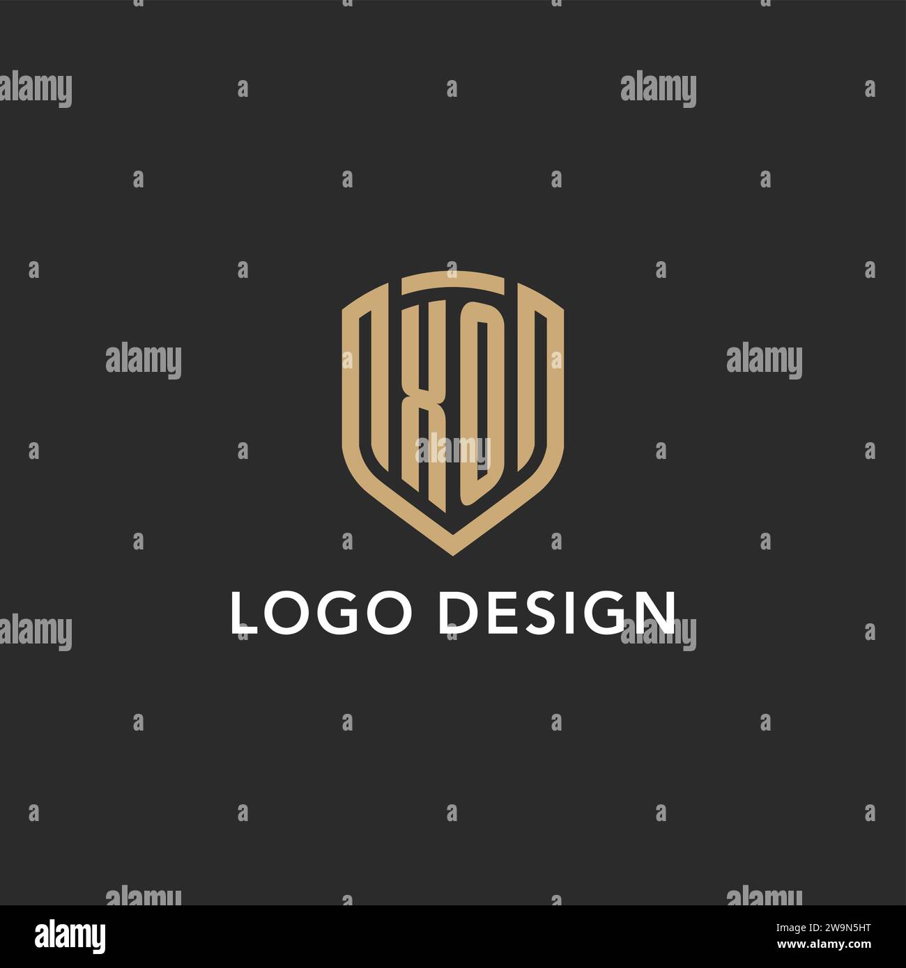 Luxury XO logo monogram shield shape monoline style with gold color and ...