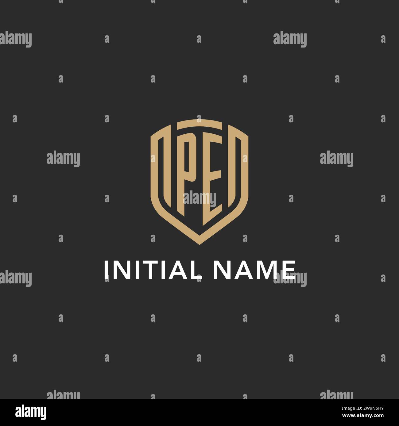Luxury PE logo monogram shield shape monoline style with gold color and ...