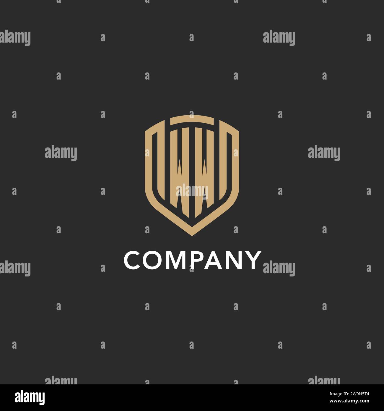 Luxury WW logo monogram shield shape monoline style with gold color and dark background vector ...