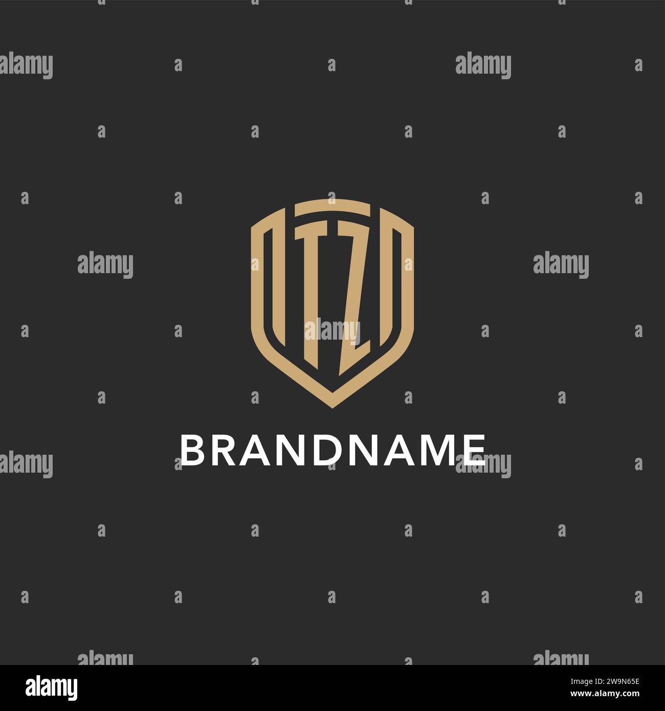 Luxury TZ logo monogram shield shape monoline style with gold color and dark background vector ...