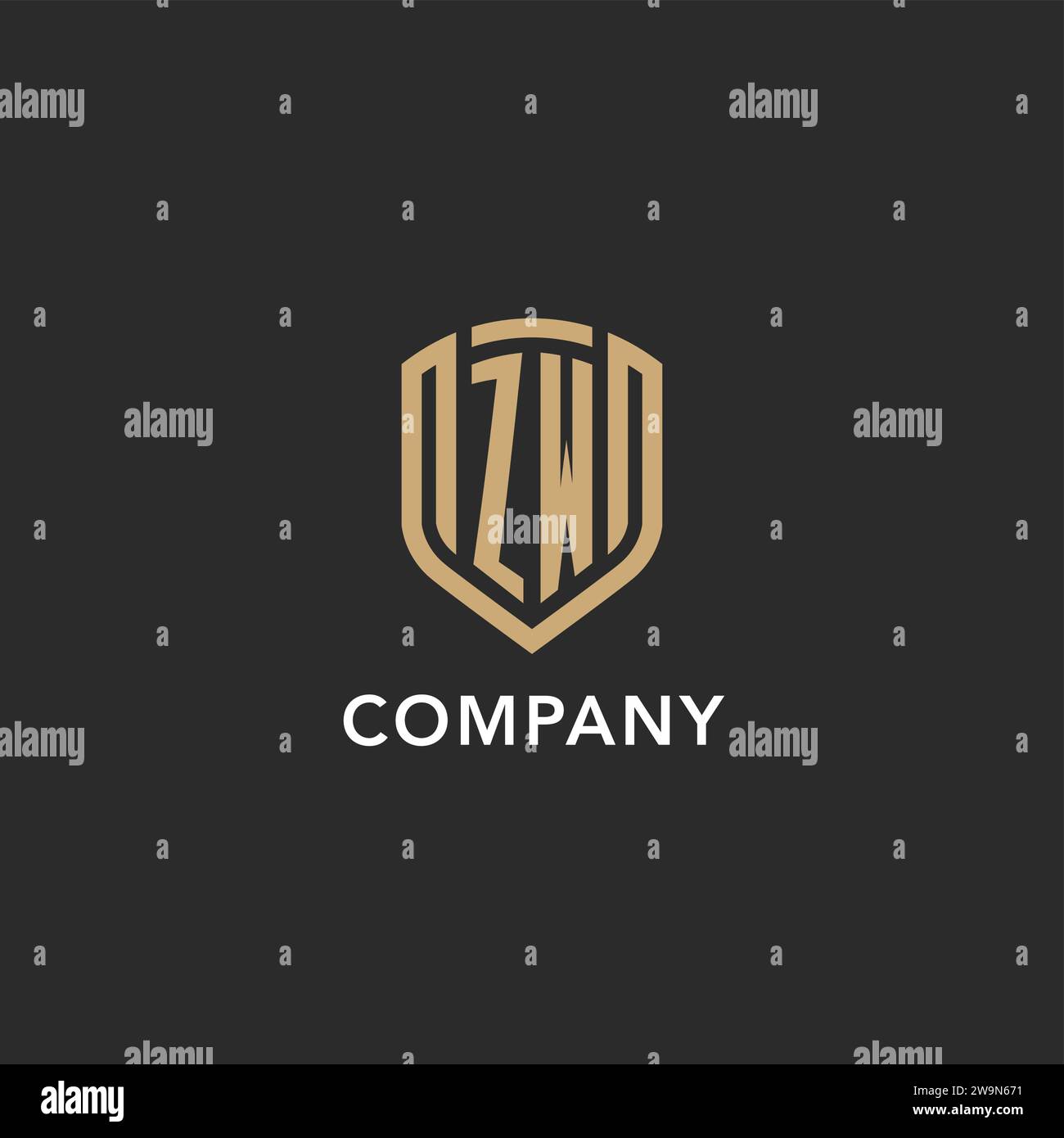 Luxury ZW logo monogram shield shape monoline style with gold color and ...