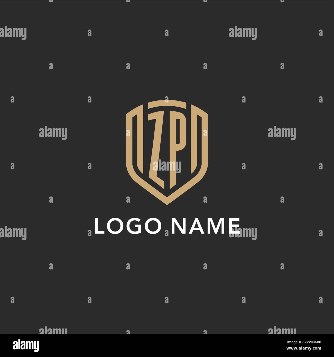 Luxury ZP logo monogram shield shape monoline style with gold color and ...