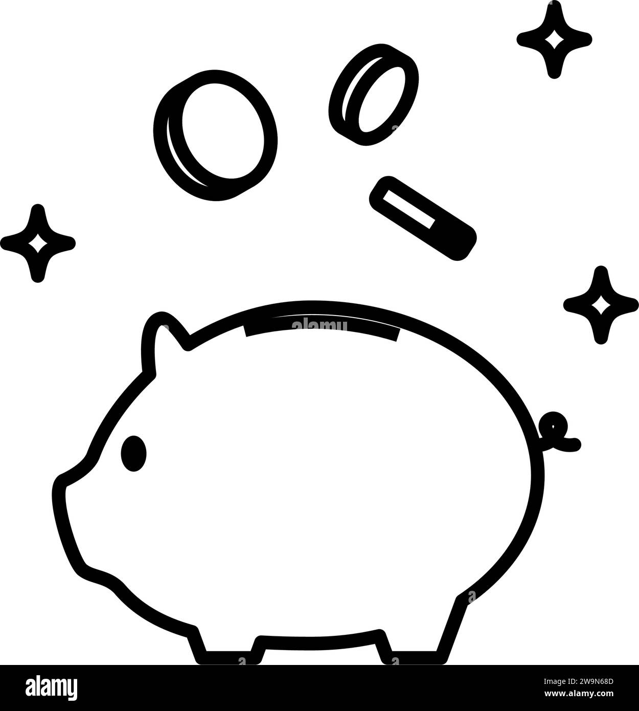 Icon of money pouring into piggy bank, simple line drawing illustration ...
