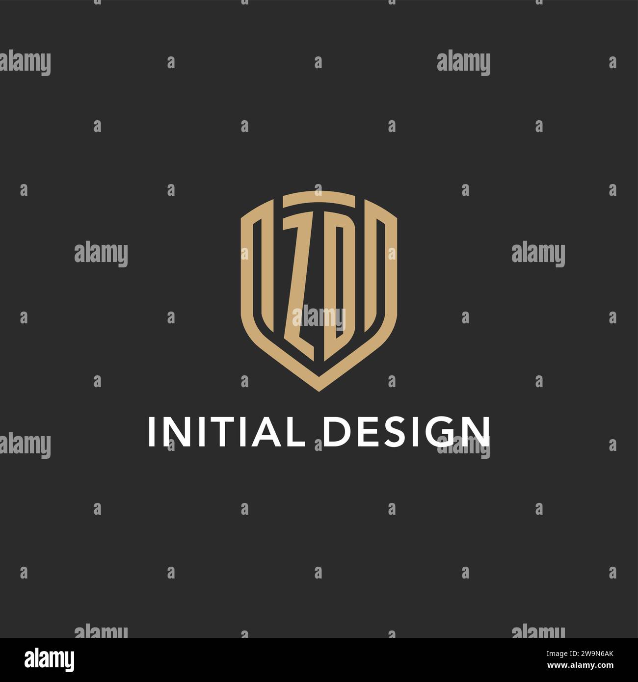Luxury ZD logo monogram shield shape monoline style with gold color and dark background vector ...