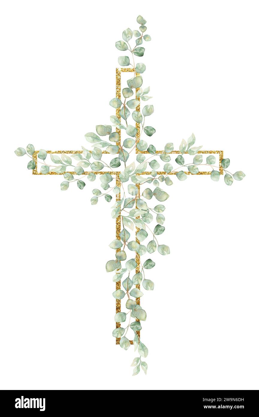 Watercolor Easter Cross Clipart, Religious illustration, Eucalyptus ...