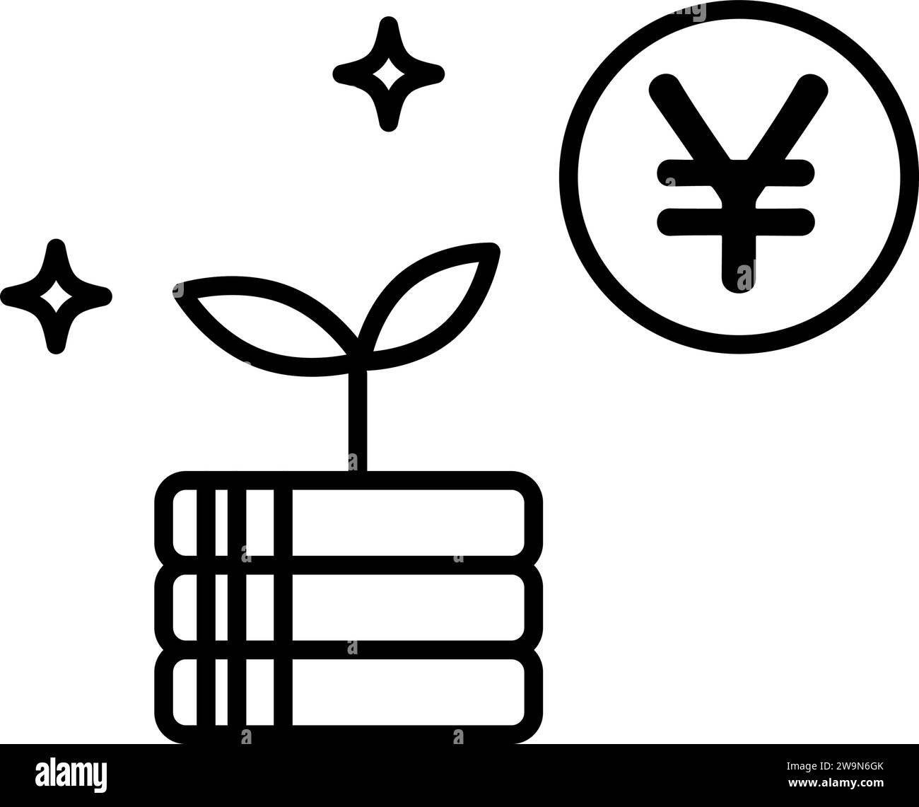 Icon Of Asset Management With Investment In Japanese Yen Simple Line Drawing Illustration