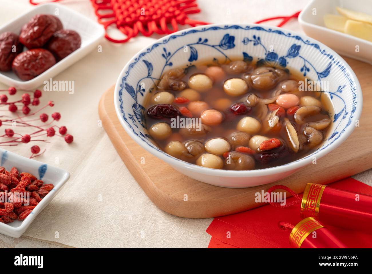 Little homemade red and white tangyuan, tang yuan, rice dumpling balls ...
