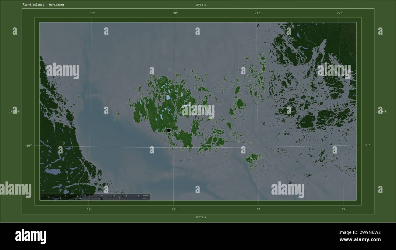 Aland Islands highlighted on a Pale colored elevation map with lakes and rivers map with the ...