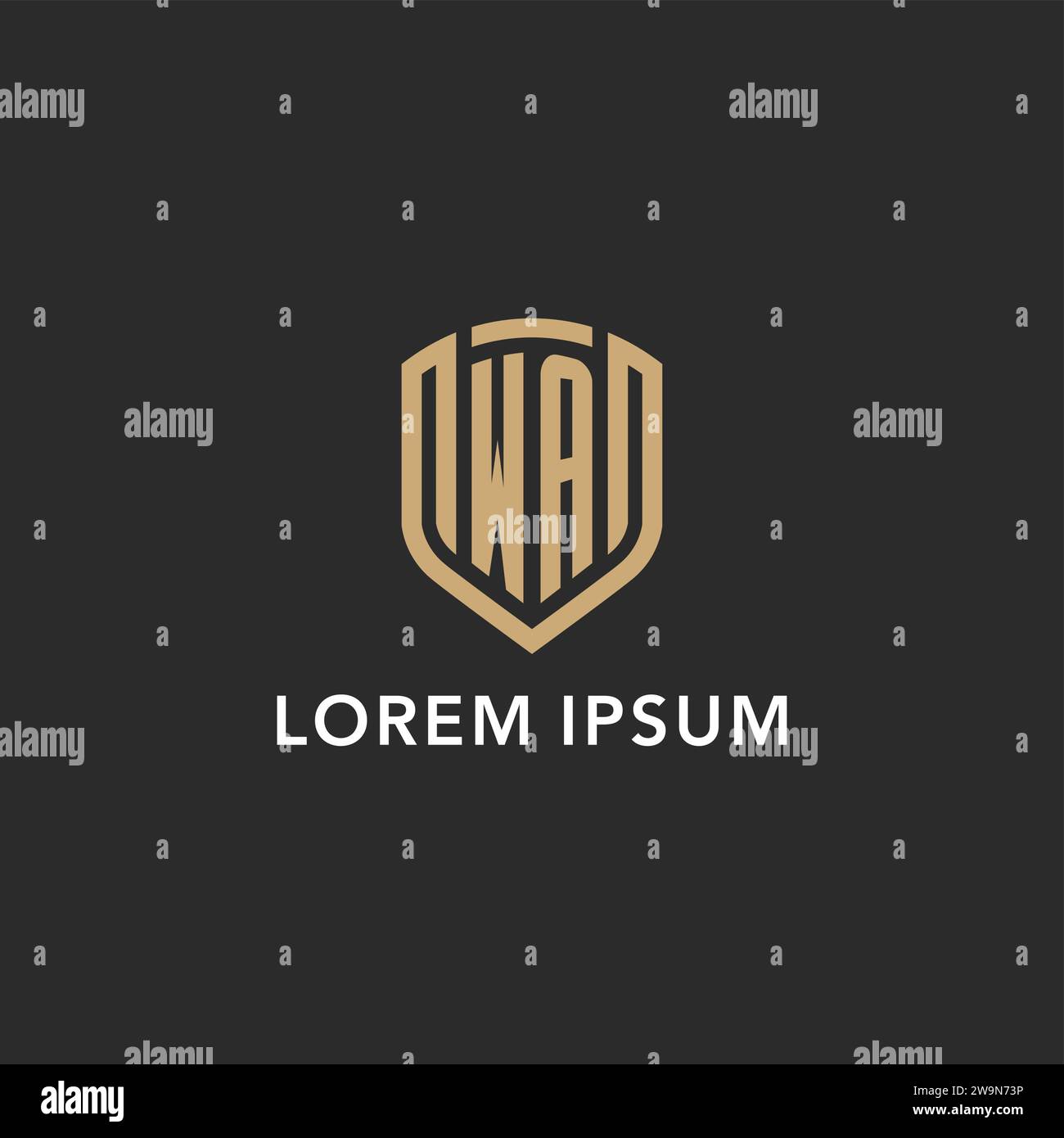 Luxury WA logo monogram shield shape monoline style with gold color and ...