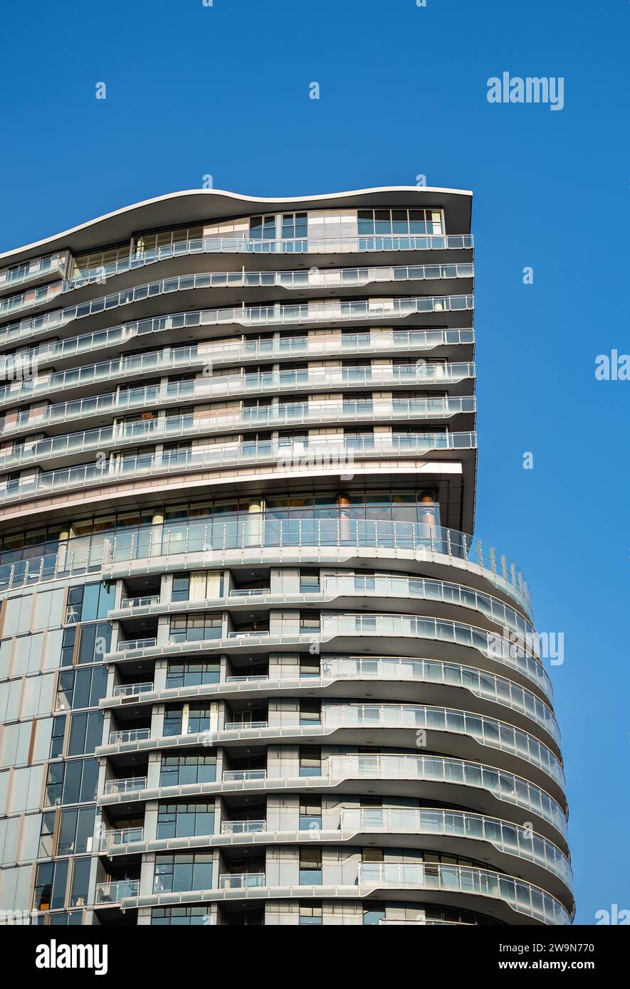 Urban skyline with skyscrapers on blue sky background. High-rise office ...