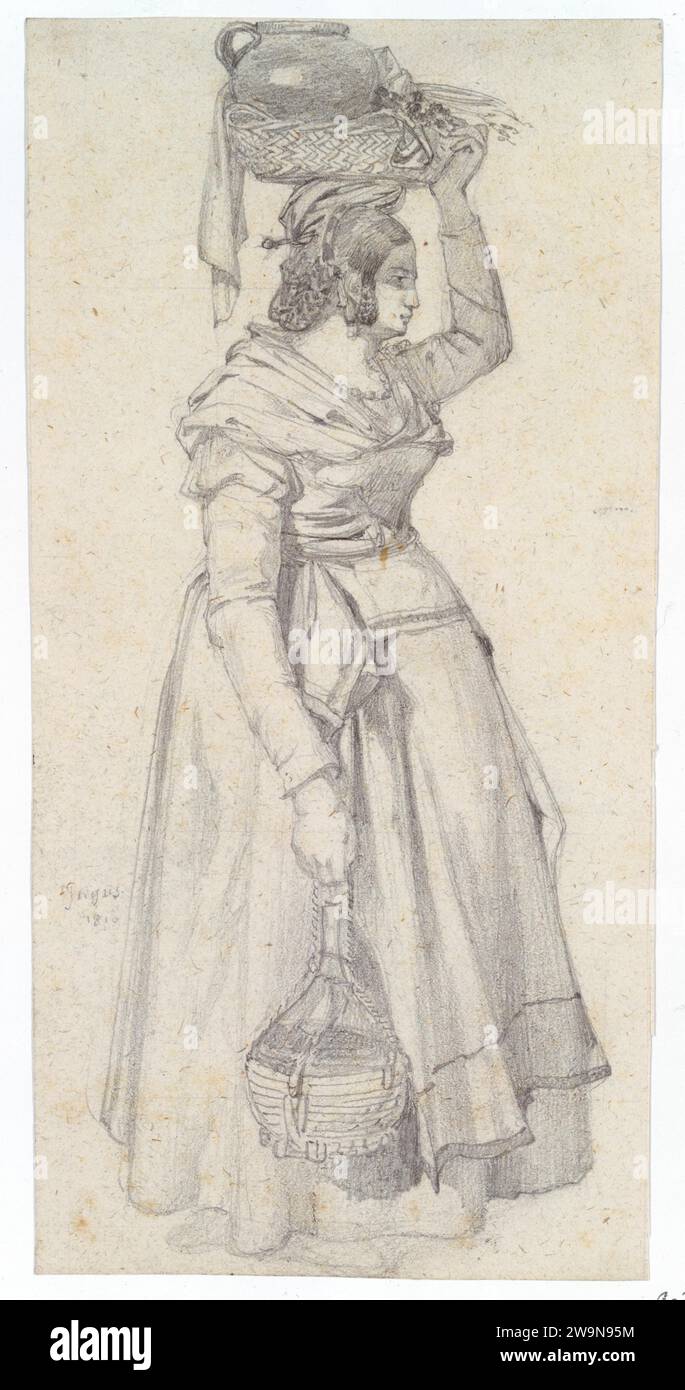 Italian Peasant Woman with Basket on her Head 1975 by Northern European ...