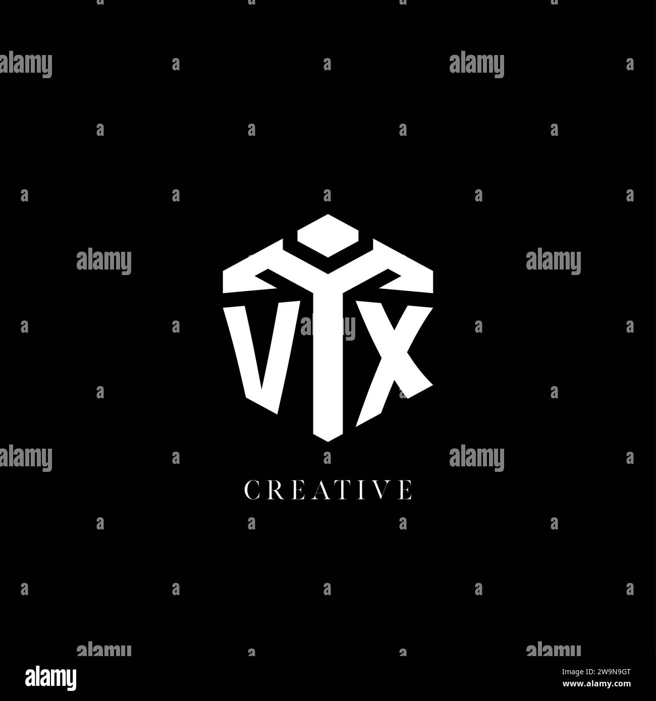 Initial VX logo hexagon shape geometric style vector graphic Stock ...